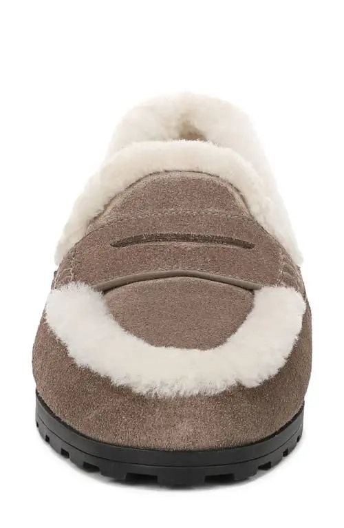 Veronica Beard Penny Lug Loafer With Genuine Shearling Trim - Bark Suede