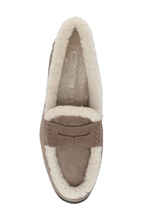 Veronica Beard Penny Lug Loafer With Genuine Shearling Trim - Bark Suede
