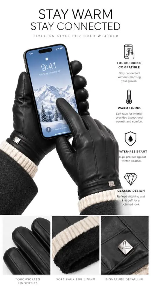 GALLERY SEVEN Touchscreen Lined Winter Gloves - Midnight