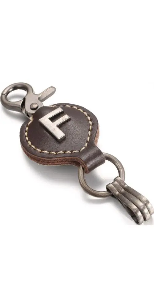 MIO MARINO Monogram Genuine Leather Keychain - Brown F