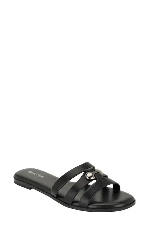 Calvin Klein Karra Faux Leather Slide Sandal - Black