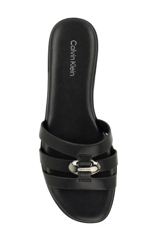 Calvin Klein Karra Faux Leather Slide Sandal - Black