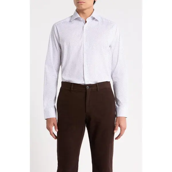 JACK VICTOR Diamond Print Stretch Cotton Button-up Shirt