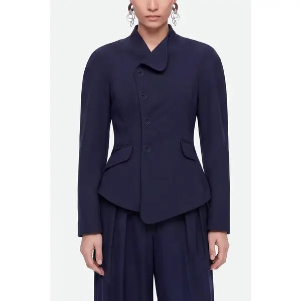 NOCTURNE Double Breasted Stand Collar Jacket - Navy