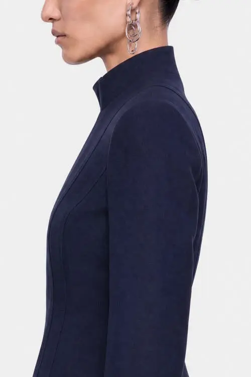 NOCTURNE Double Breasted Stand Collar Jacket - Navy