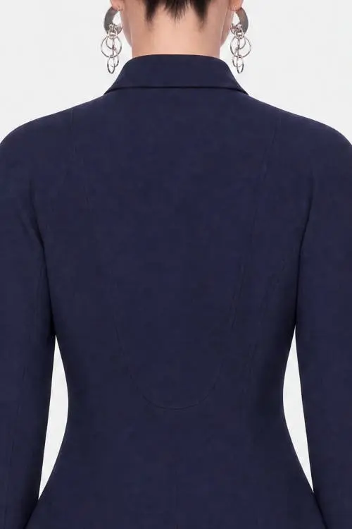 NOCTURNE Double Breasted Stand Collar Jacket - Navy