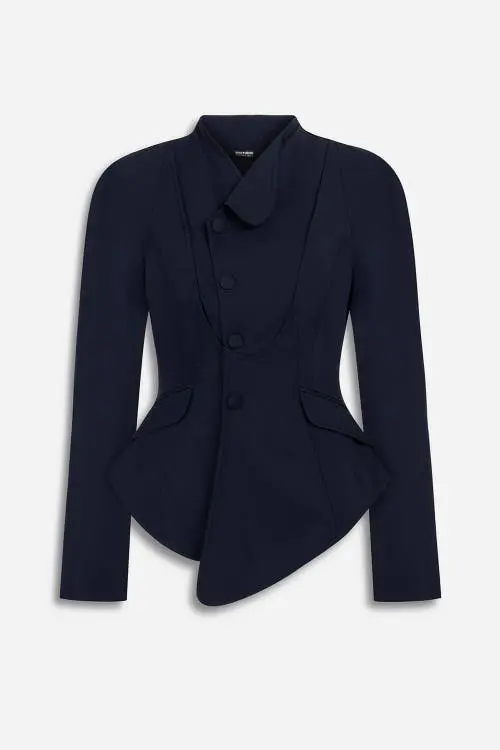 NOCTURNE Double Breasted Stand Collar Jacket - Navy