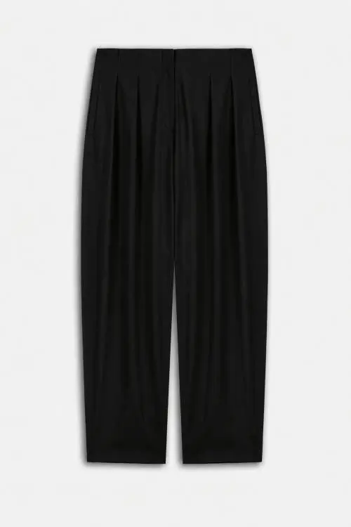 NOCTURNE Double Pleat Belted Trousers - Black