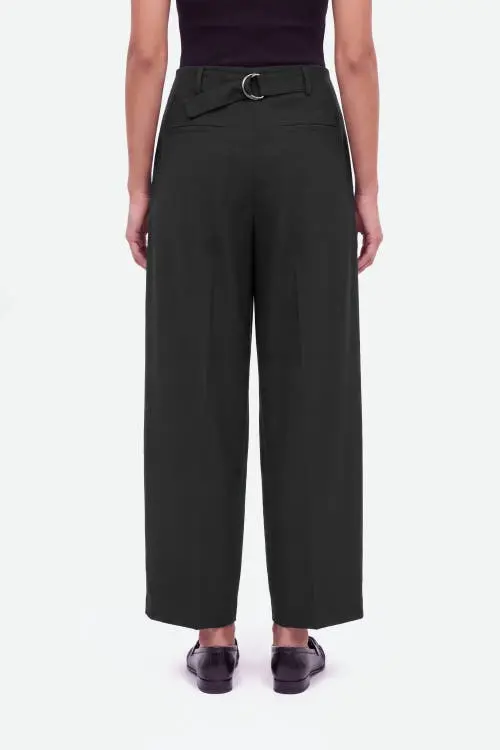 NOCTURNE Double Pleat Belted Trousers - Black