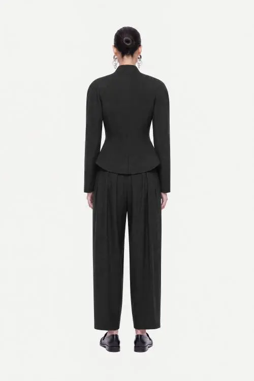 NOCTURNE Double Pleat Belted Trousers - Black