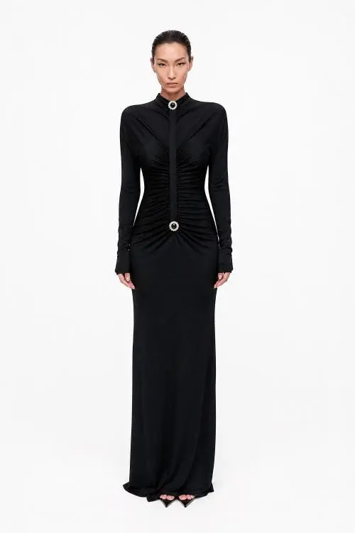 NOCTURNE Stone Detail Draped Maxi Dress