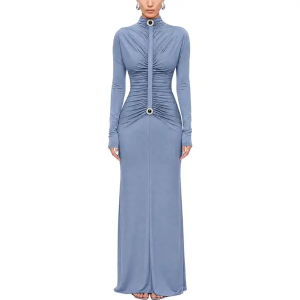 NOCTURNE Stone Detail Draped Maxi Dress - Indigo