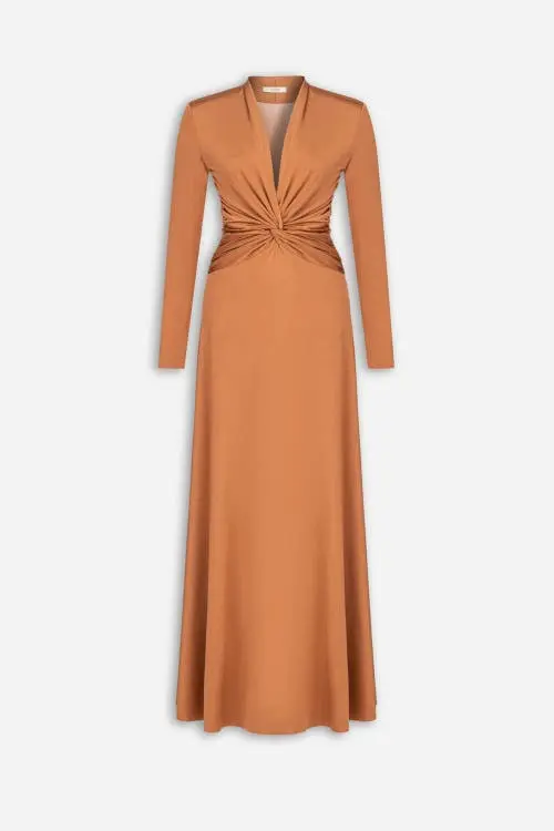 NOCTURNE Draped V Neck Maxi Dress - Brick