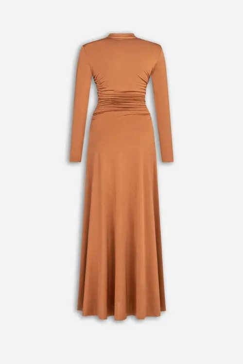 NOCTURNE Draped V Neck Maxi Dress - Brick