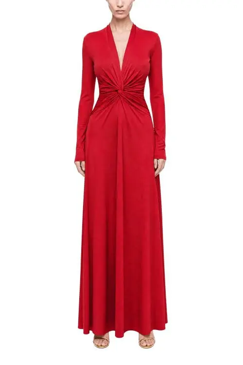 NOCTURNE Draped V Neck Maxi Dress - Red