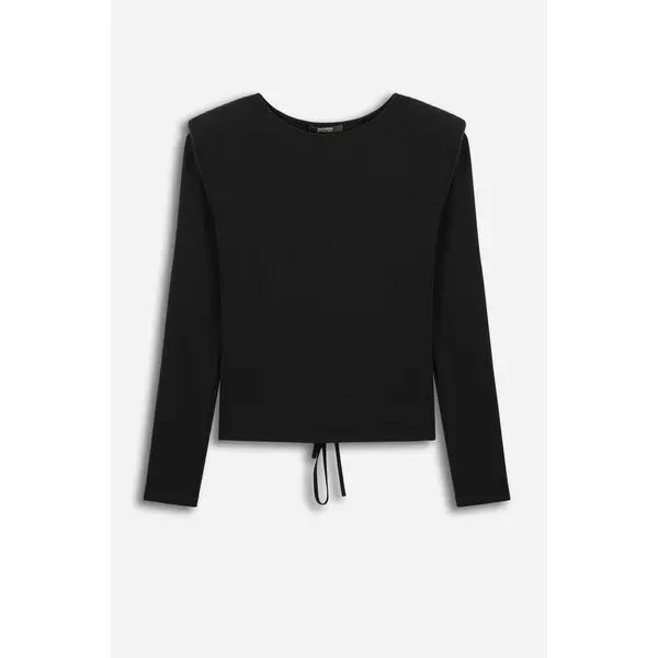 NOCTURNE Eyelet Lace Up Blouse - Black
