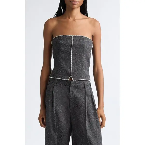 Alexander Wang Crystal Trim Strapless Bustier Top - Charcoal