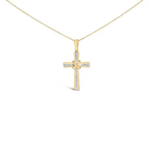 HAUS OF BRILLIANCE Gold Vermeil Diamond Accent X Cross Pendant Necklace - Silver