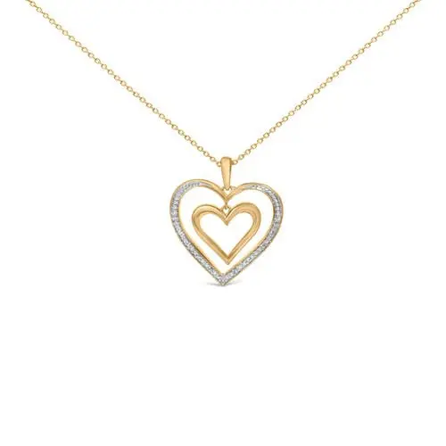 HAUS OF BRILLIANCE Gold Vermeil Double Heart Diamond Accent Pendant Necklace - Silver