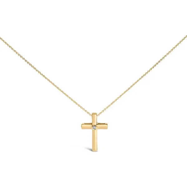 HAUS OF BRILLIANCE Gold Vermeil Bezel Set Diamond Accent Cross Pendant Necklace - Silver