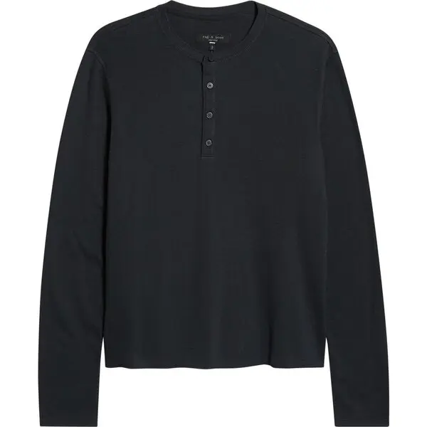 Rag & Bone Textured Knit Long Sleeve Henley - Black