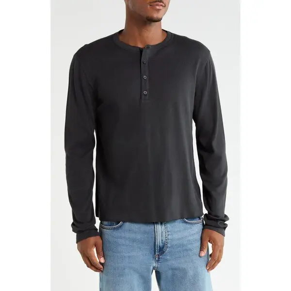 Rag & Bone Textured Knit Long Sleeve Henley - Black
