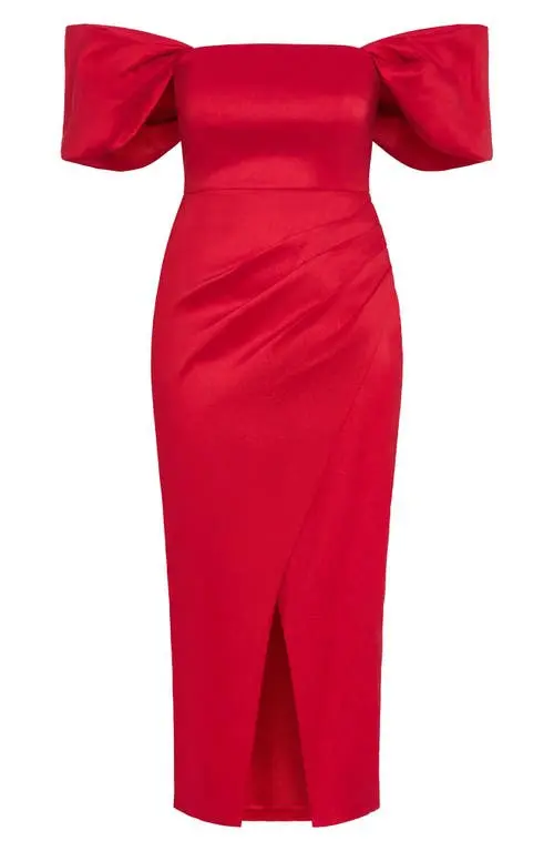 City Chic Elyse Off The Shoulder Dress - Tango Red