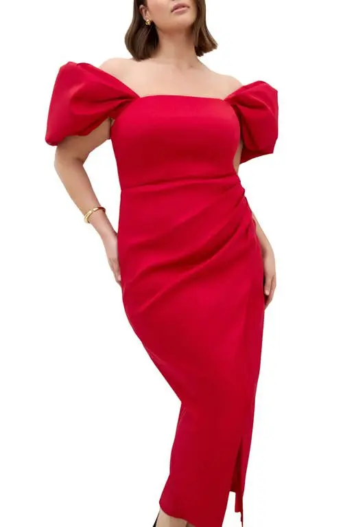City Chic Elyse Off The Shoulder Dress - Tango Red