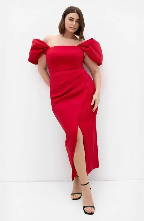 City Chic Elyse Off The Shoulder Dress - Tango Red