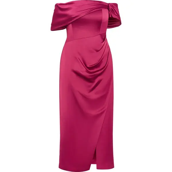 City Chic Paloma Off The Shoulder Maxi Dress - Beet Red