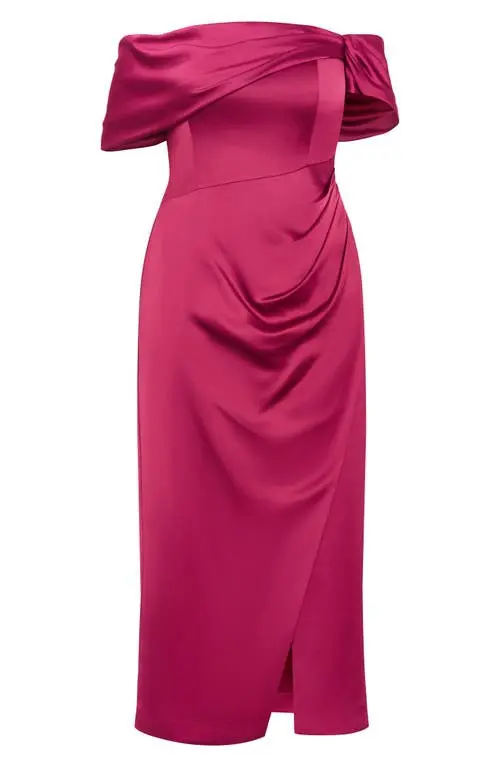 City Chic Paloma Off The Shoulder Maxi Dress - Beet Red
