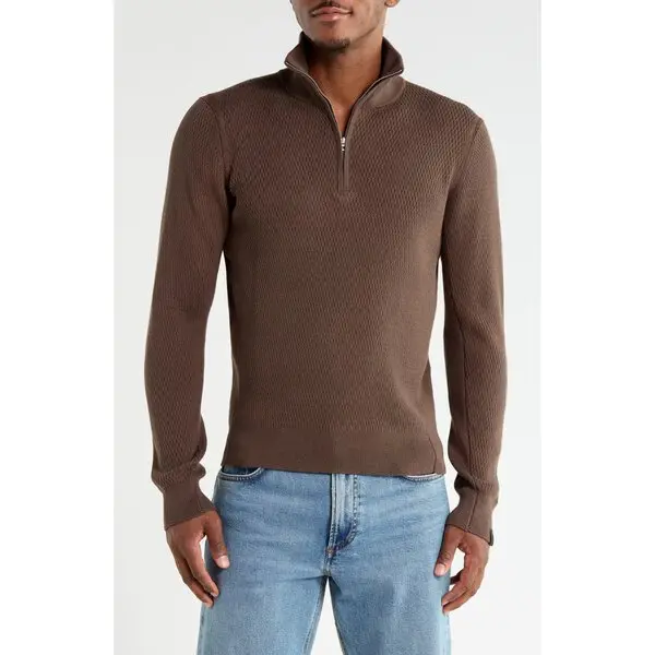 Rag & Bone Danton Quarter Zip Cotton Sweater - Stonewall