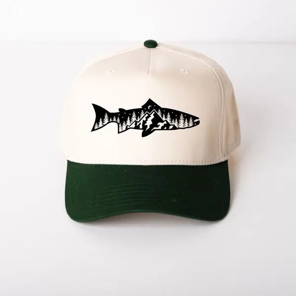 SIMPLY SAGE MARKET Fish And Trees Canvas Trucker Hat - Green