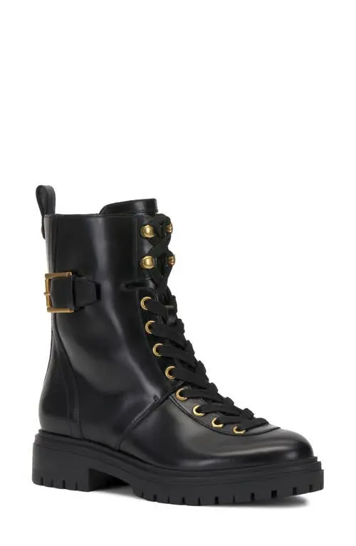 Vince Camuto Becinda Leather Combat Boot - Black