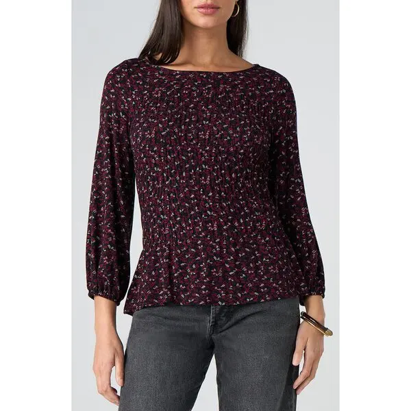 LIVERPOOL Floral Print Smocked Ruffle Top