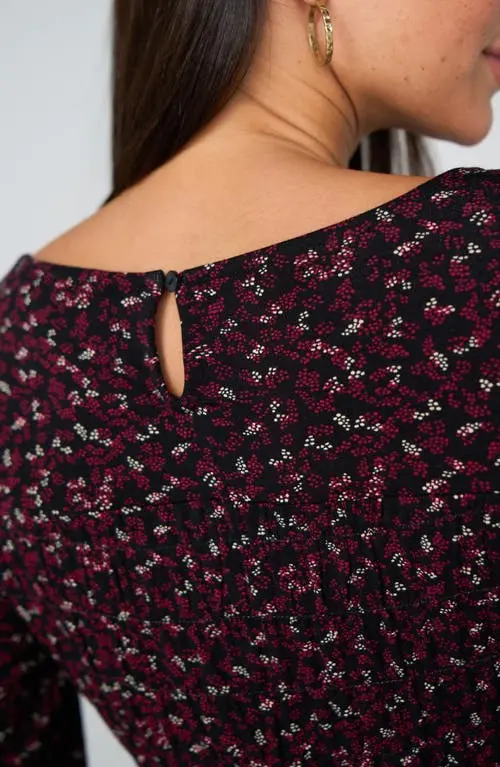 LIVERPOOL Floral Print Smocked Ruffle Top