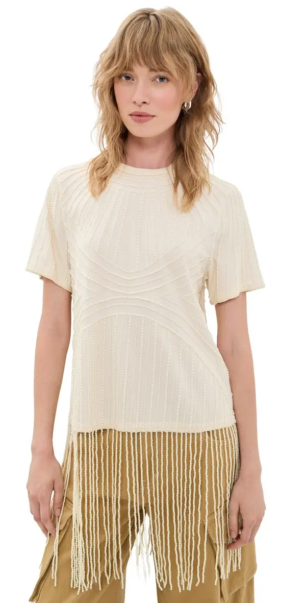 Sea Carlotta Embroidered Fringe Top - Cream