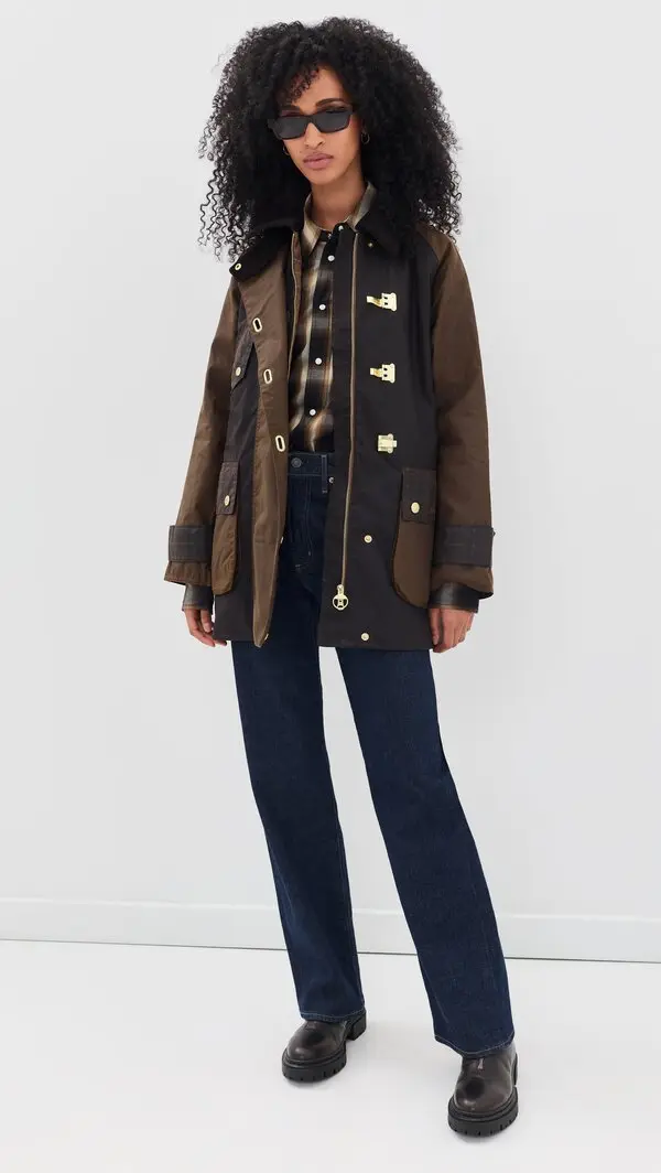 Barbour Felton Checked Wax Jacket - Rustic/bark/muted