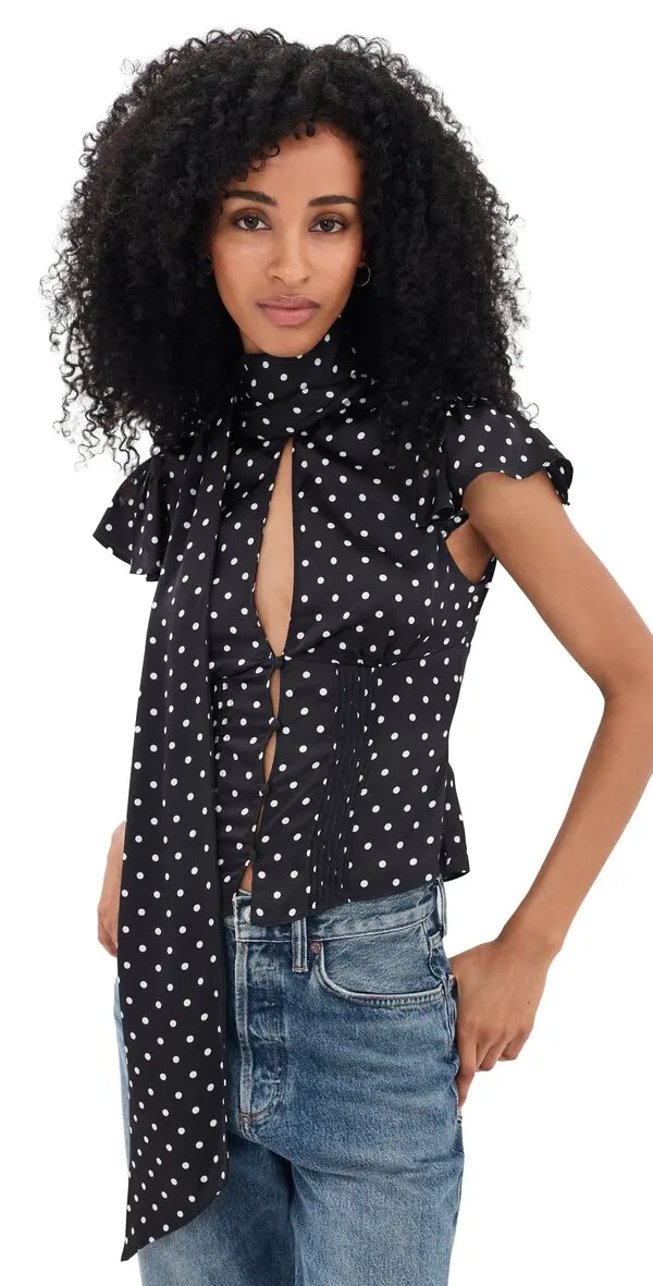 GUIZIO Ara Blouse - Black Micro Dot