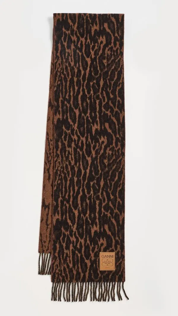 GANNI Compact Leopard Wool Scarf