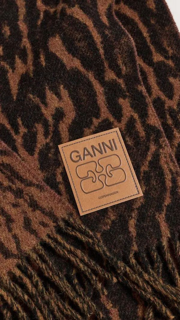 GANNI Compact Leopard Wool Scarf