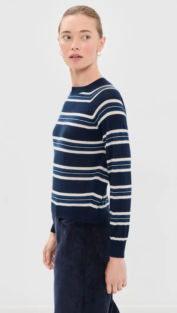 Sprwmn Long Sleeve Striped Raglan Cashmere Sweater