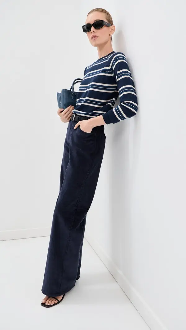Sprwmn Long Sleeve Striped Raglan Cashmere Sweater
