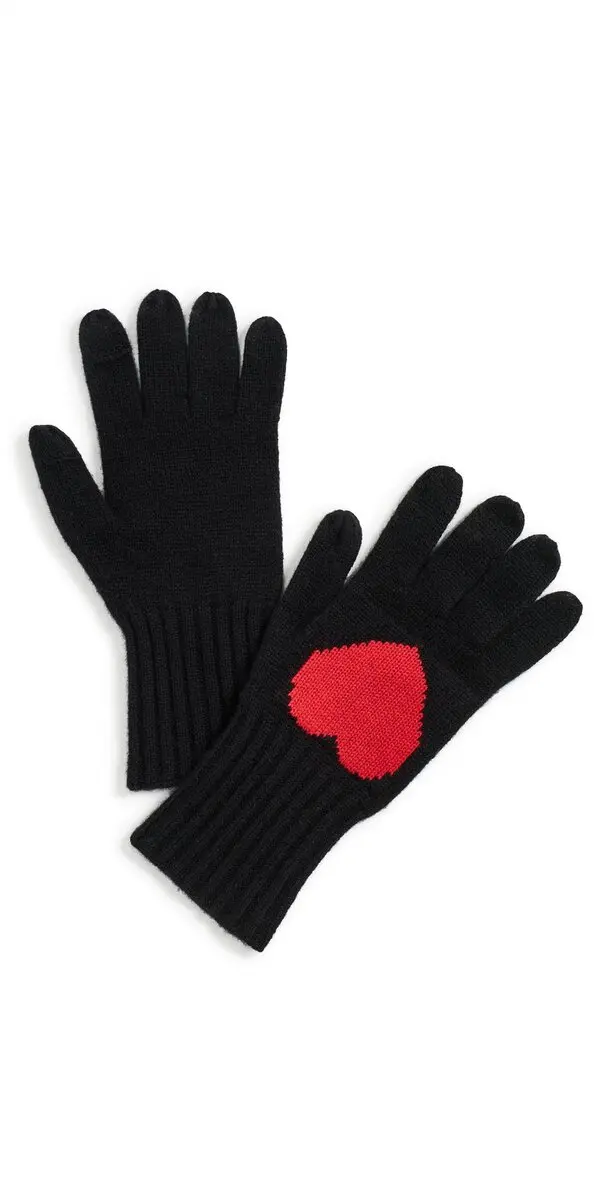 Carolina Amato Cashmere Blend Heart Gloves - Black/red
