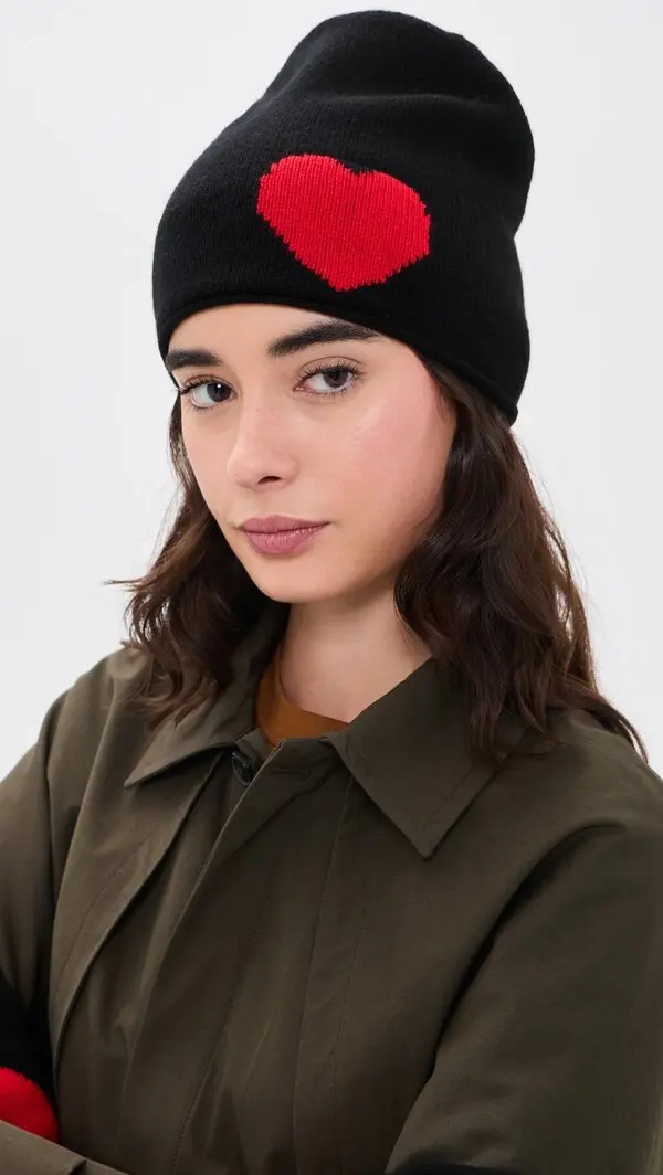 Carolina Amato Cashmere Blend Heart Beanie