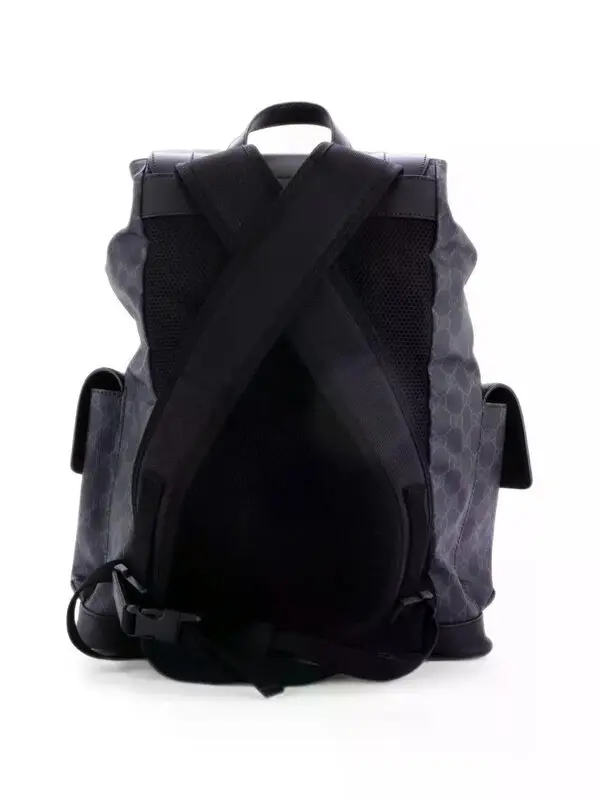 Gucci Double Pocket Buckle Gg Coated Canvas Large Backpack - Black