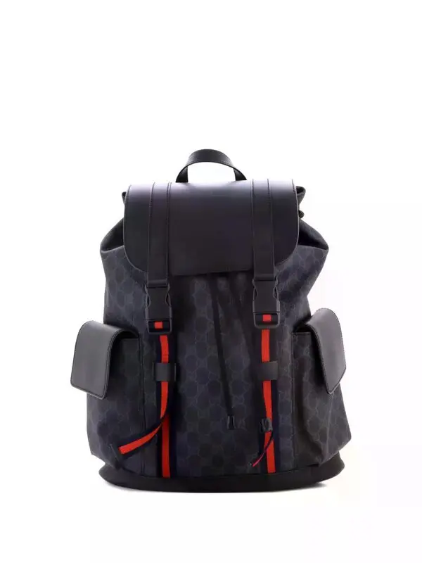 Gucci Double Pocket Buckle Gg Coated Canvas Large Backpack