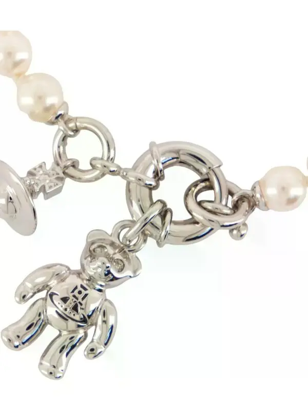 VIVIENNE WESTWOOD Ruby Bear-pendant Pearl Bracelet - Silver