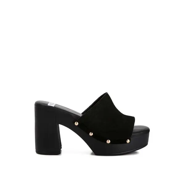 RAG & CO Cartera Soft Suede High Block Heel Clogs In By