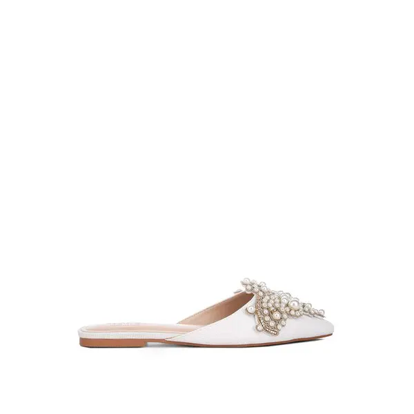RAG & CO Astre Pearl Embellished Shimmer Mules In By - White